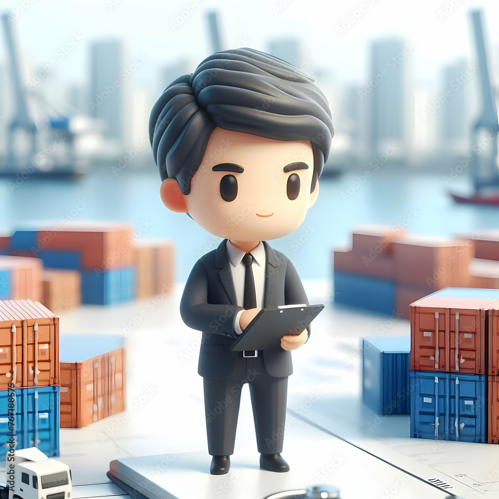 3D flat cute chibi icon for Manager overseeing logistics operations ...