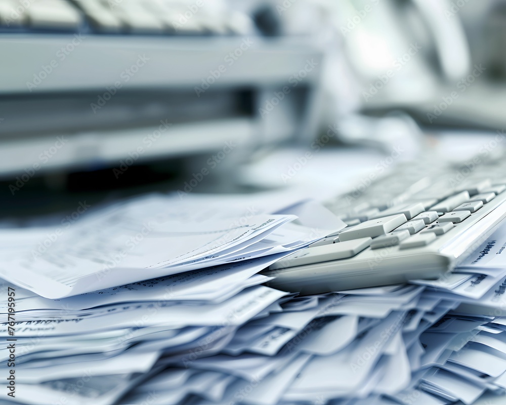 Paperwork in the digital age, screens and keyboards, modern efficiency ...