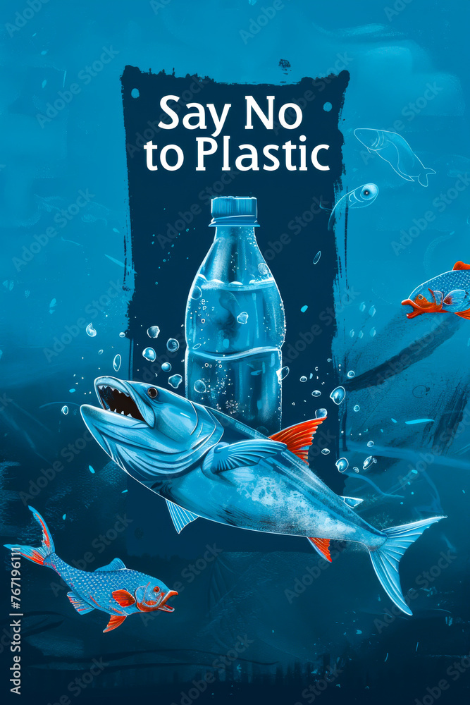 "Say No to Plastic" A powerful poster depicting a plastic bottle ...