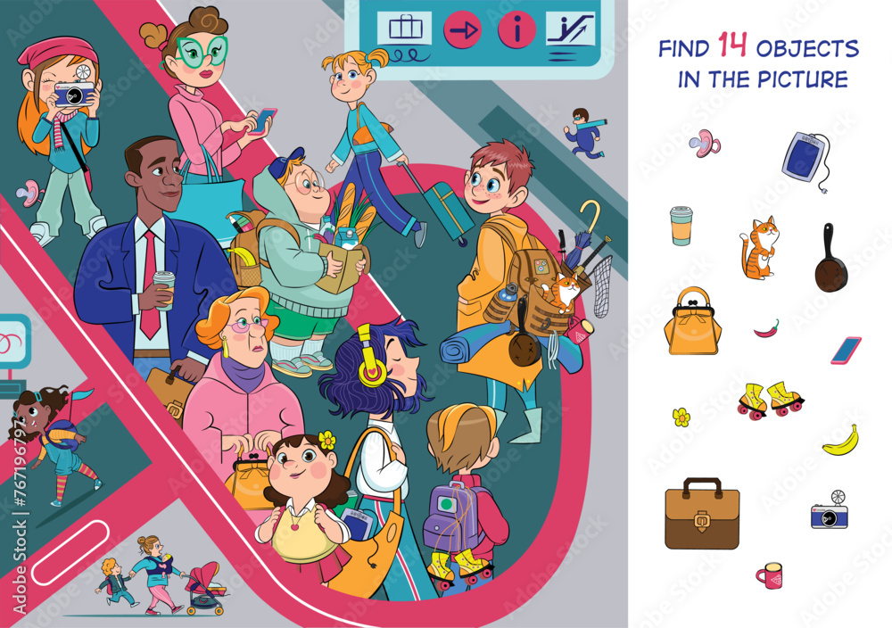 Find 14 objects in the picture. Hidden object puzzle. Adults and ...