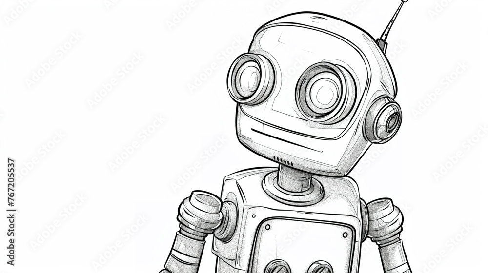 cartoon of a random robot children coloring book page, white background ...