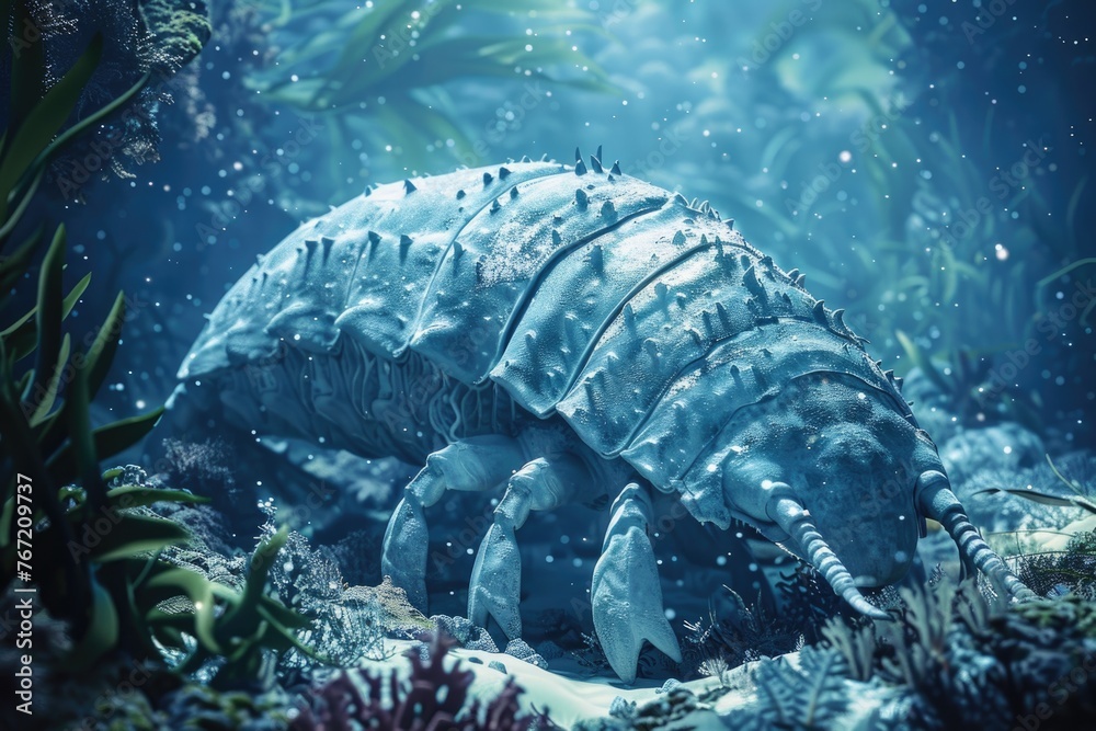 A hyperrealistic 3D rendering of a giant isopod crawling on the ocean ...