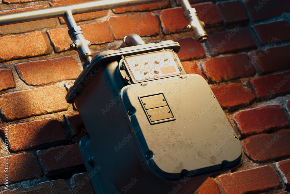 Vintage Gas Meter Mounted on a Sunlit Brick Wall â€“ A Glimpse into ...