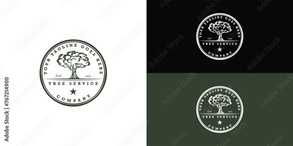 Vintage Tree service illustration with retro stamp logo in classic ...