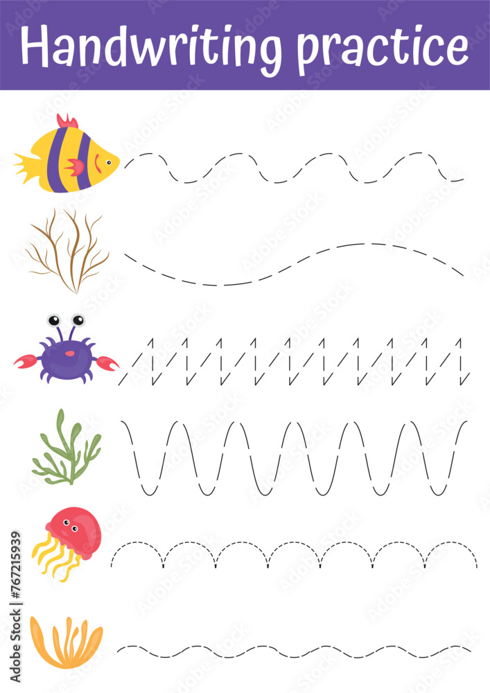 Vetor de Tracing lines for children with with tropical fish elements ...