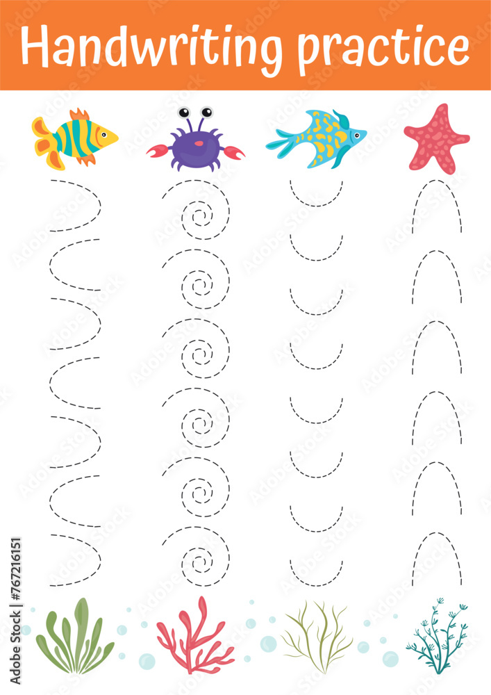 Tracing lines, handwriting training worksheet for kids. Writing ...