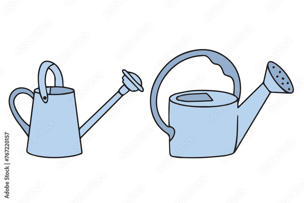 Garden watering cans in doodle style. Simple icons of watering cans ...