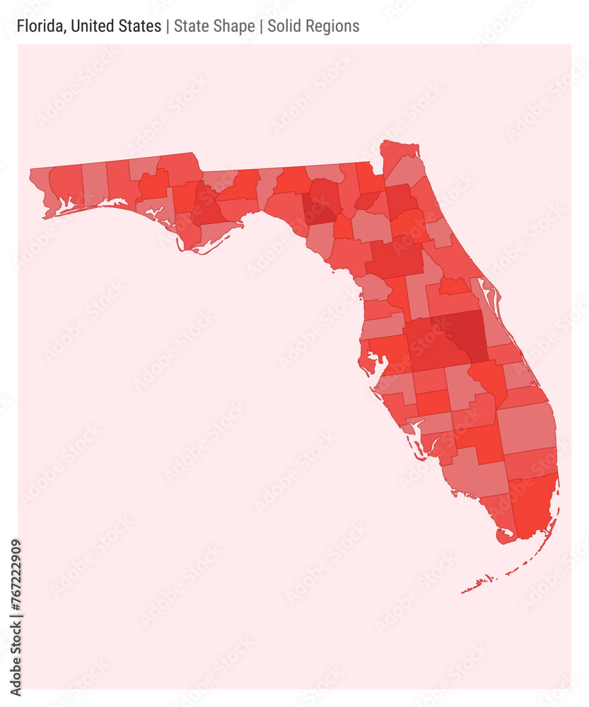 Florida, United States. Simple vector map. State shape. Solid Regions ...
