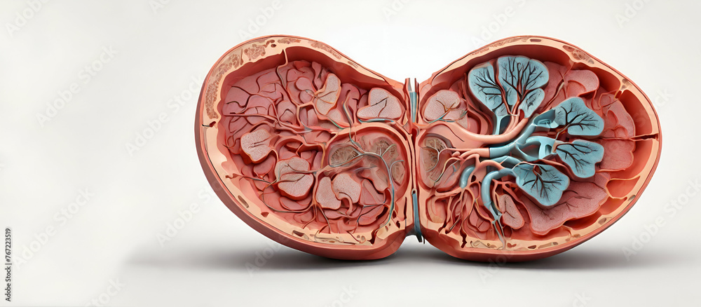 Schematic vector diagram of a kidney. Kidney structure with labeled ...