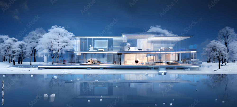 A detailed realistic cross section elevation render drawing of a ...