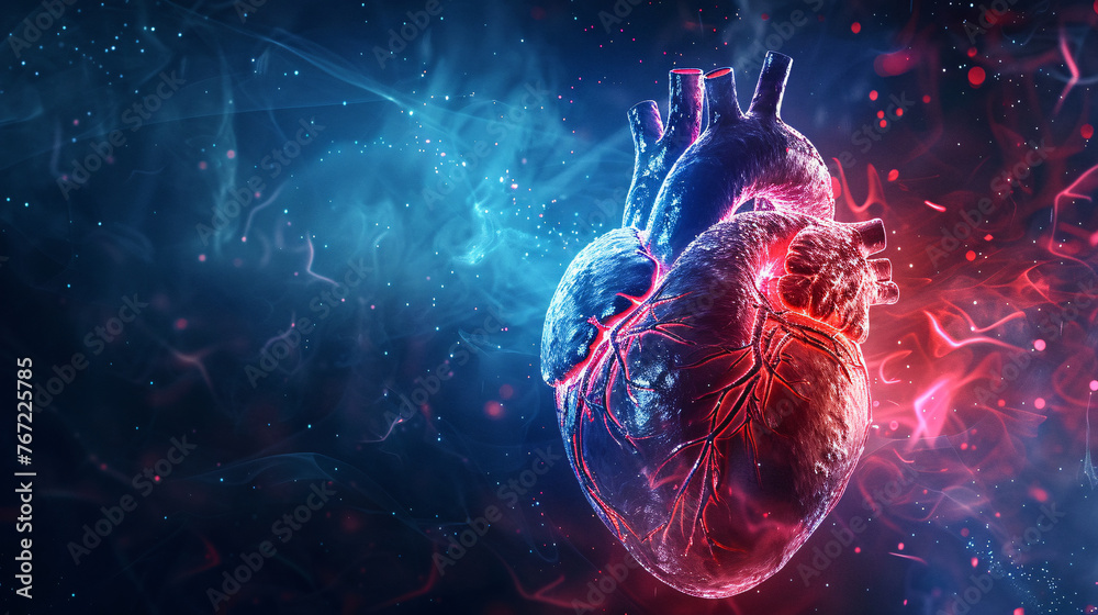 Cardiac Pulse Network: Illuminated Human Heart with Pulsating Blue Data ...
