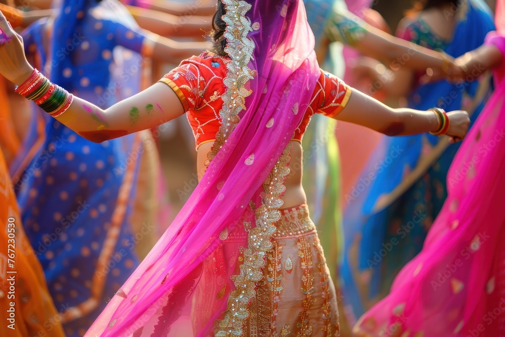 photograph of Festival of Colors: Indian Women Dressed in a multi ...