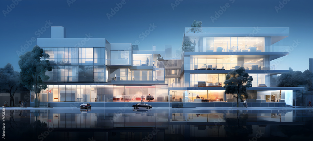 A detailed realistic cross section elevation render drawing of a ...