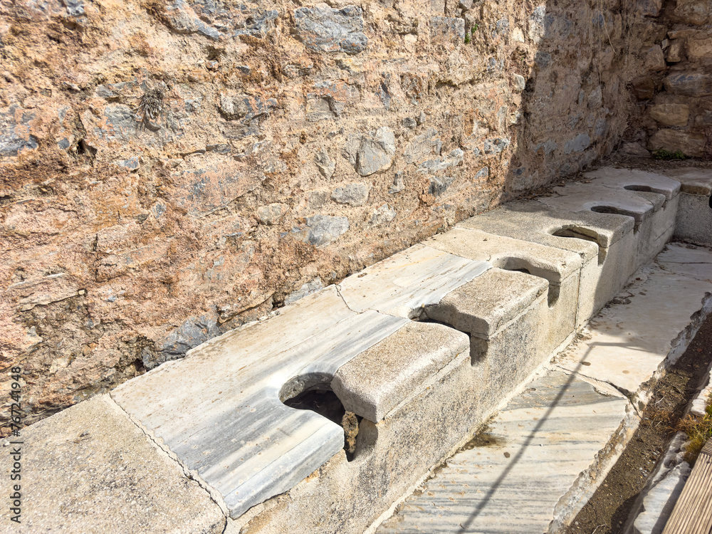 Ancient public Toilet bathroom seats on Ephesus , public toilets used ...