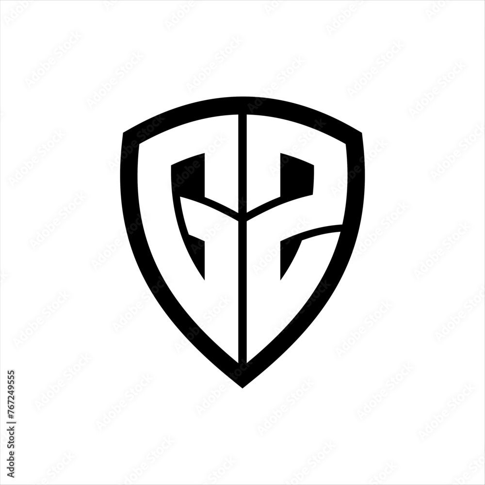 GZ monogram logo with bold letters shield shape with black and white ...