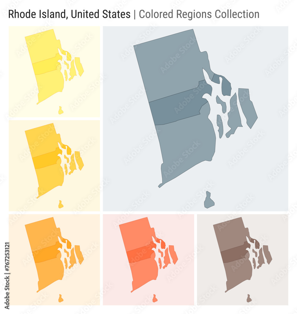 Rhode Island, United States. Map collection. State shape. Colored ...