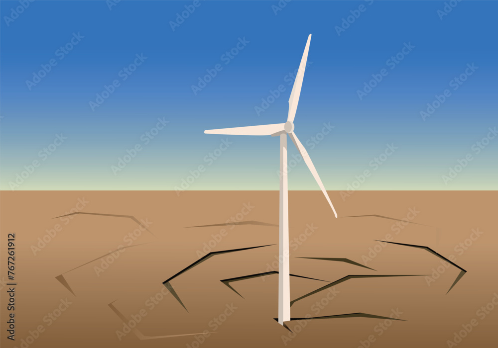 Wind turbine in an arid land. Illustration explaining the negative ...