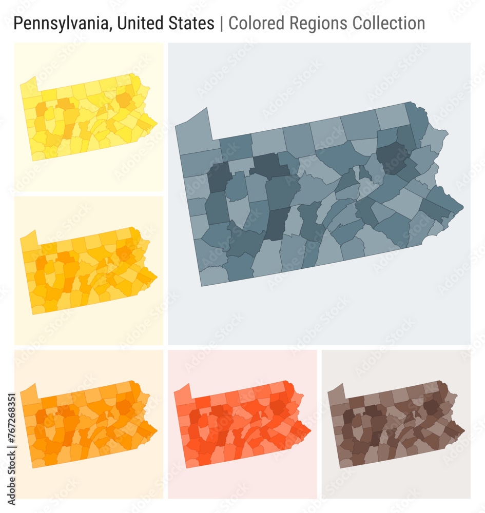 Pennsylvania, United States. Map collection. State shape. Colored ...