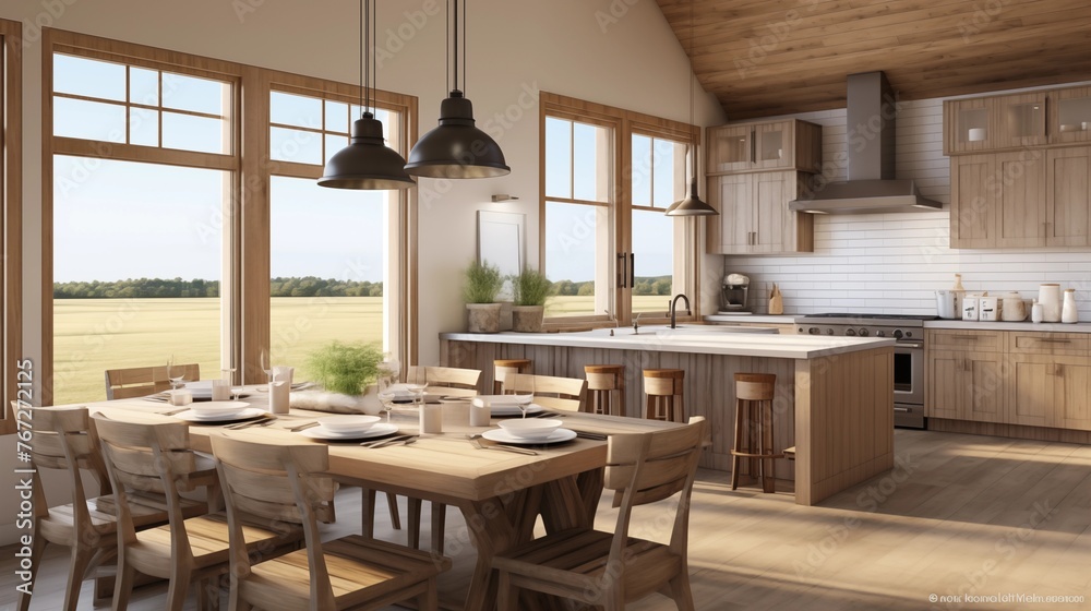 Rustic modern farmhouse kitchen with shiplap island wood vent hood and ...