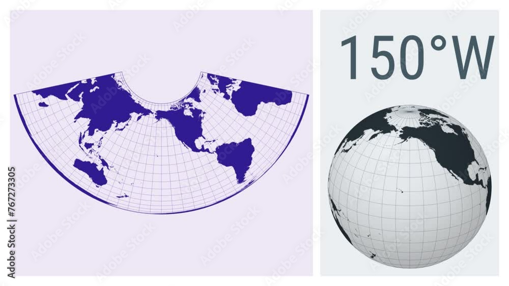 World Map Animation. Albers conic equal-area projection. Solid color ...