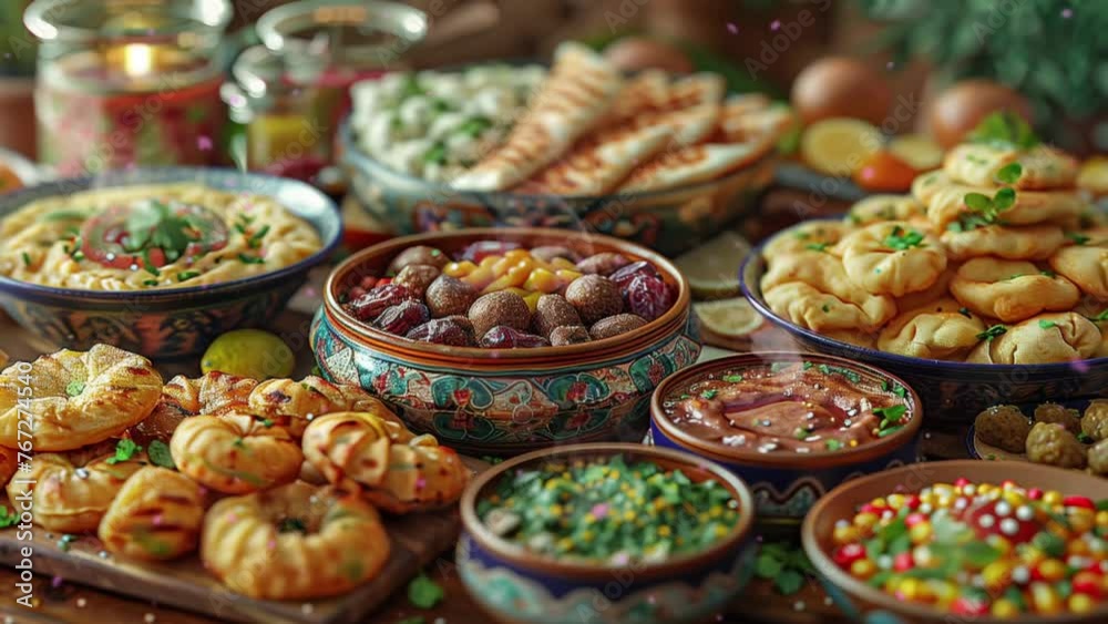 Islamic food, Close up of table prepared in Ramadan food, anime or ...