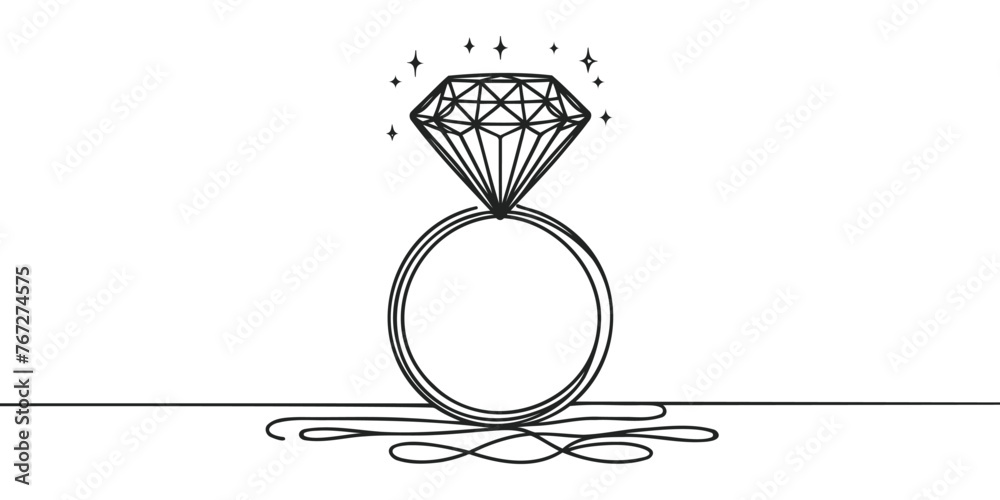 Continuous one line drawing of diamond ring line art drawing vector ...