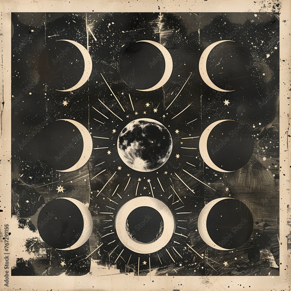 illustration set of moon phases. Different stages of moonlight activity ...
