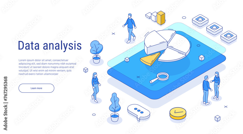 Data analysis outline isometric concept. Graph or diagram on a computer ...