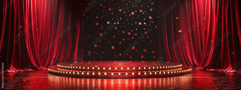 Circus stage podium background 3D carnival light red show curtain ...