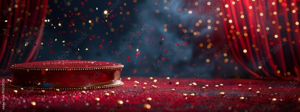 Circus stage podium background 3D carnival light red show curtain ...