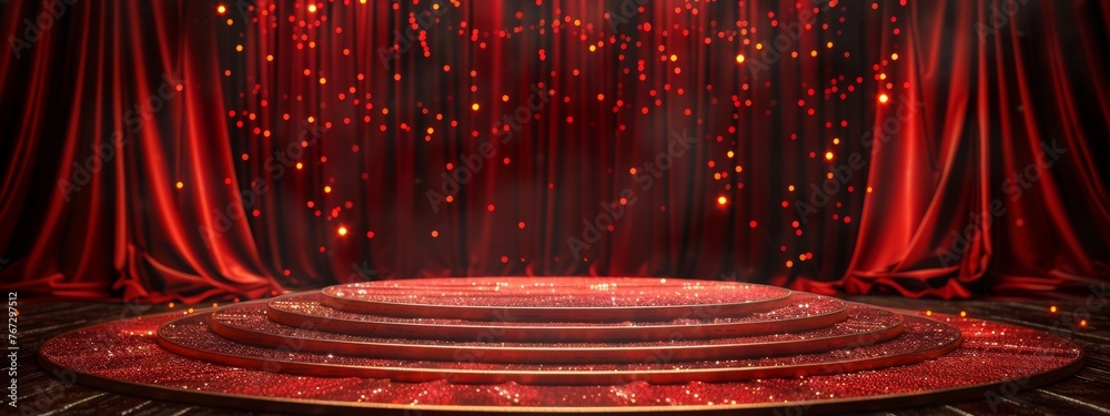 Circus stage podium background 3D carnival light red show curtain ...