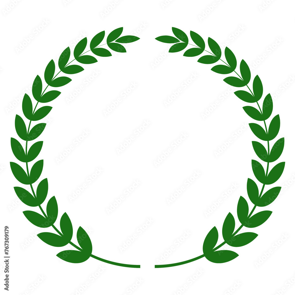 Green Laurel wreath victory icon, circular laurel foliates, black ...
