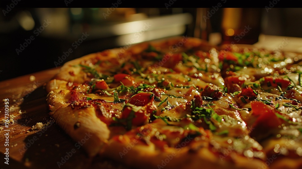spicy pizza closeup on gourmet restaurant table, italian meal with ...