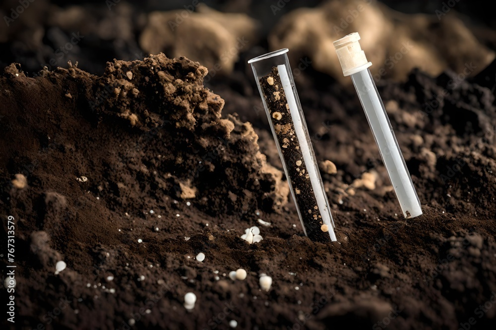 Microplastics in soil a test tube with soil sample - soil contaminated ...