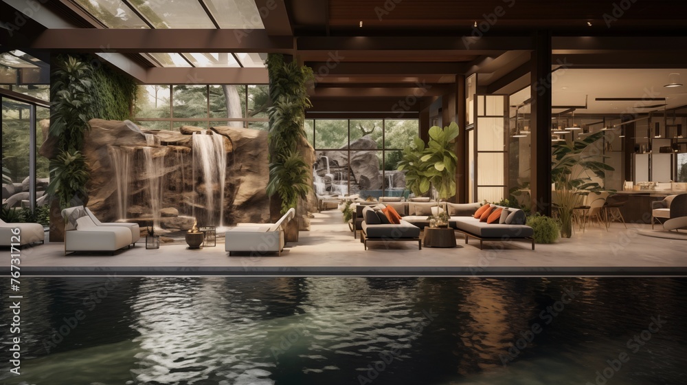 Luxe resort-style indoor/outdoor pool pavilion with fully retractable ...