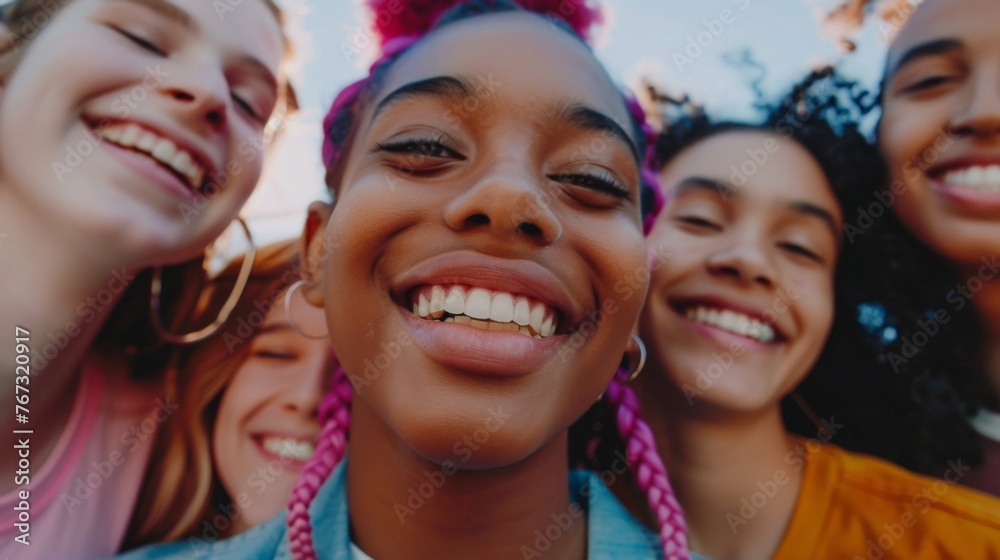 Joyful Gen Z Friends, A Symphony of Smiles. A close-up symphony of joy ...