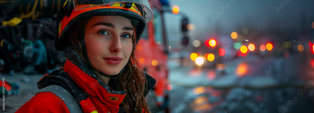 Brave and Beautiful: Female Firefighter Poses in Uniform and Helmet by ...