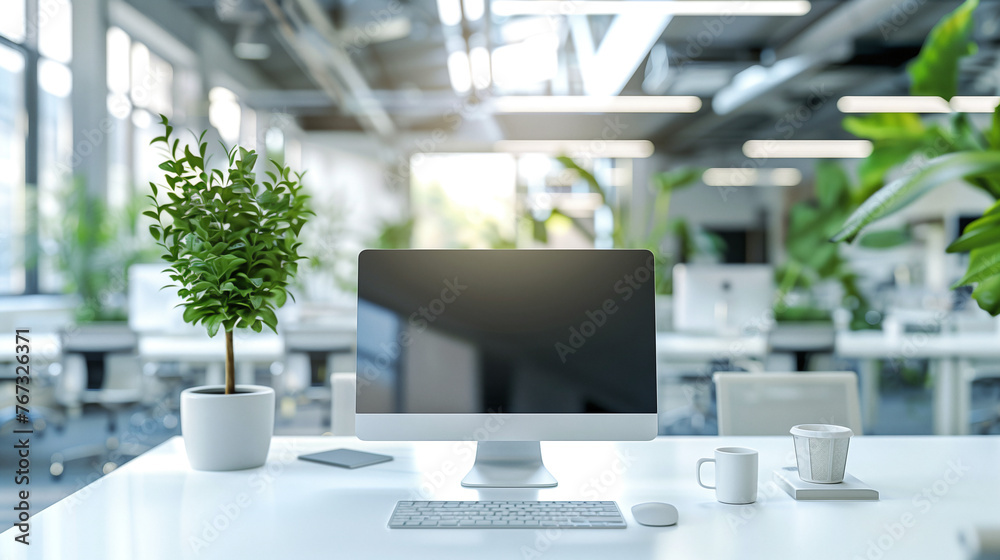 A modern office space with white desks and chairs fulfilled by a lot of ...