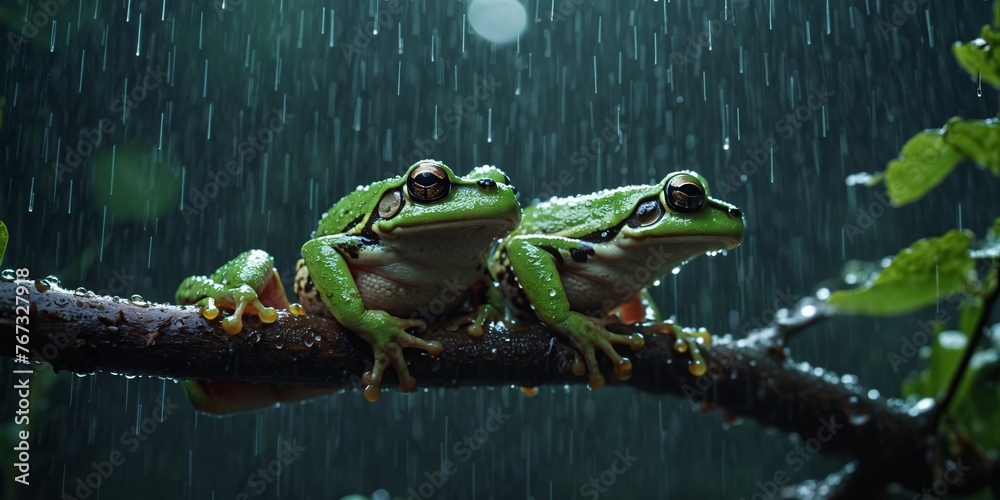 Frog Leaping in the Water. A frog leaps through the air with its long ...