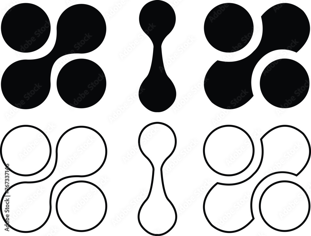 Metaball, connected dots, circles pattern, texture element icon set. Abstract point movement ...
