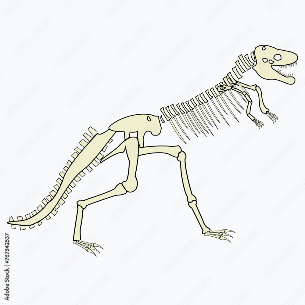 T rex dinosaur skeleton negative space silhouette illustration. Prehistoric creature bones ...