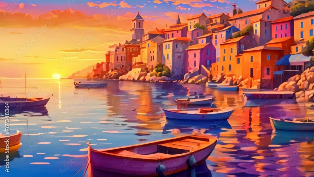 Boat on the sea, old town in the background, vector illustration ...