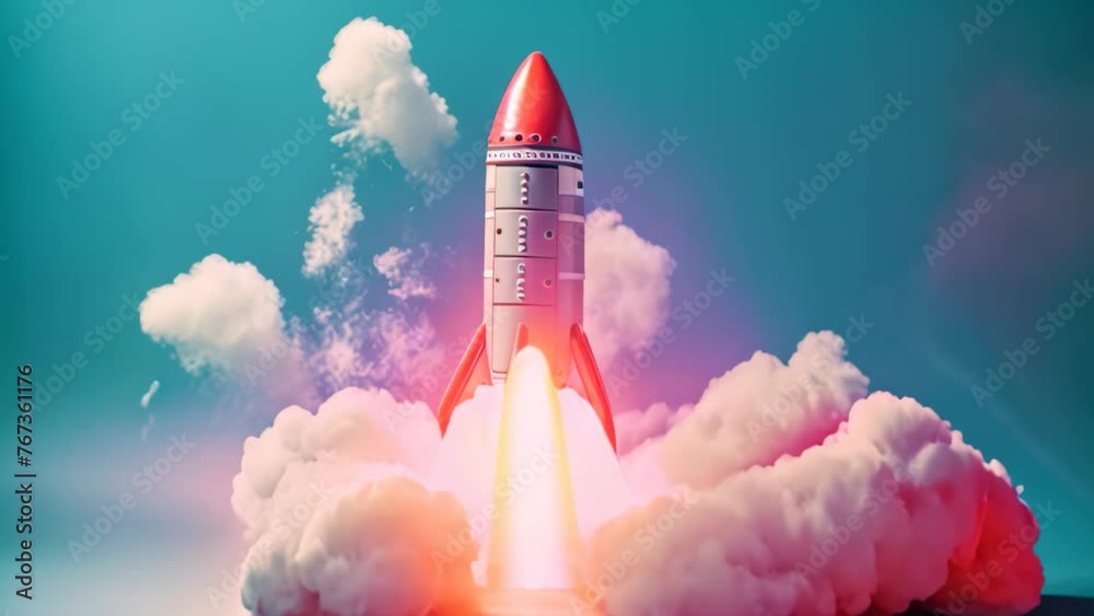 Witness the awe-inspiring sight of a red and white rocket as it takes ...