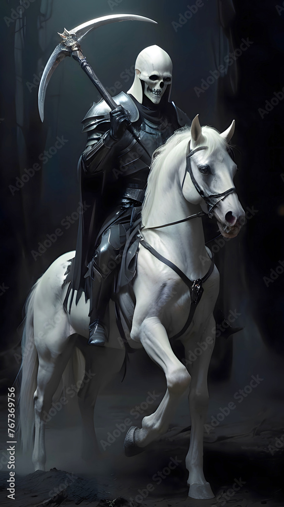 Knight Of Death On His White Horse, Sinister And Cinematic Image Style ...