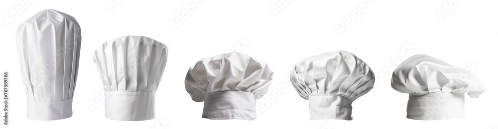 Set of white Chef hats, cook caps and baker Toque Blanche on ...