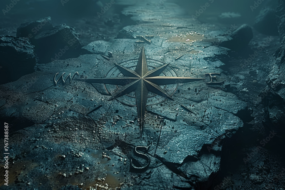 A compass rose guiding lost souls towards a sanctuary. Concept of ...