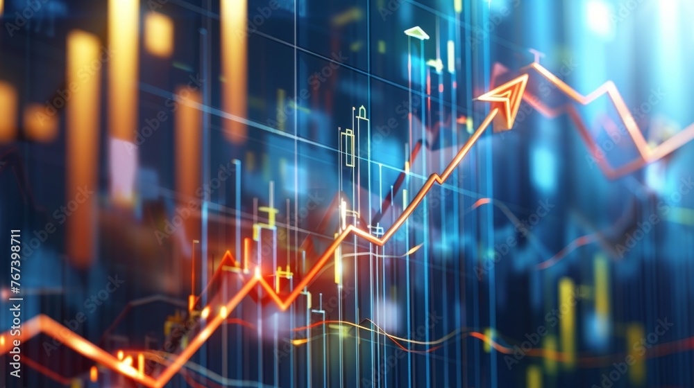 Dynamic graph showing a rising stock market trend with glowing lines ...