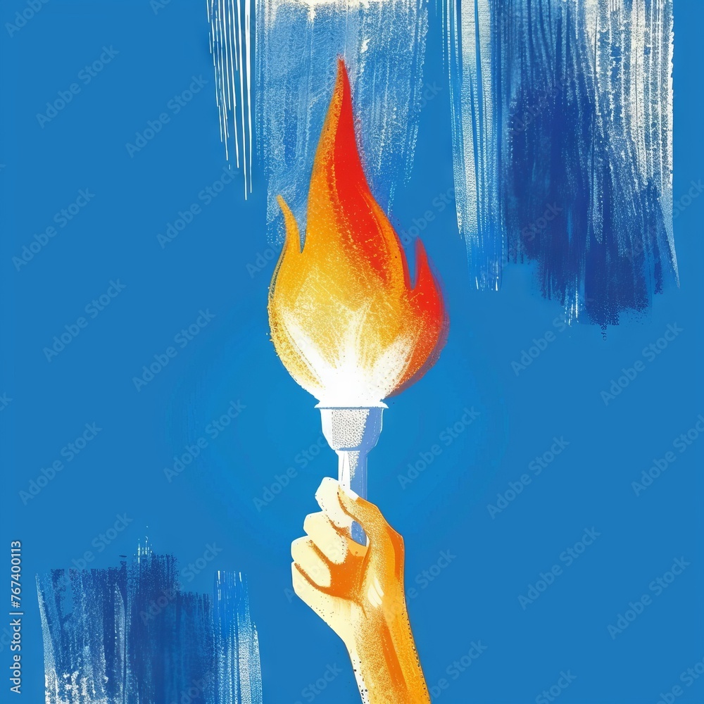 Lighted torch in hand Concept: an image for relay races and competitive ...