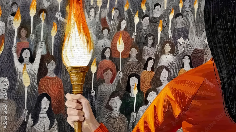 Lighted torch in hand Concept: an image for relay races and competitive ...