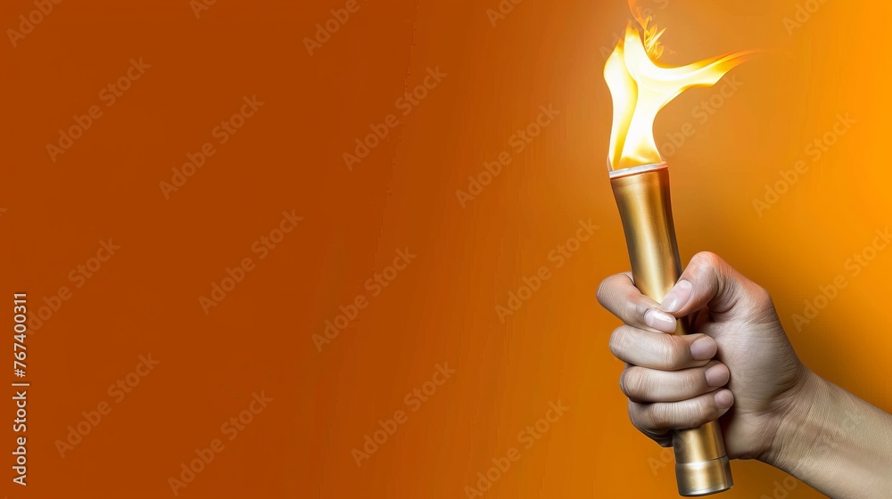 Lighted torch in hand Concept: an image for relay races and competitive ...
